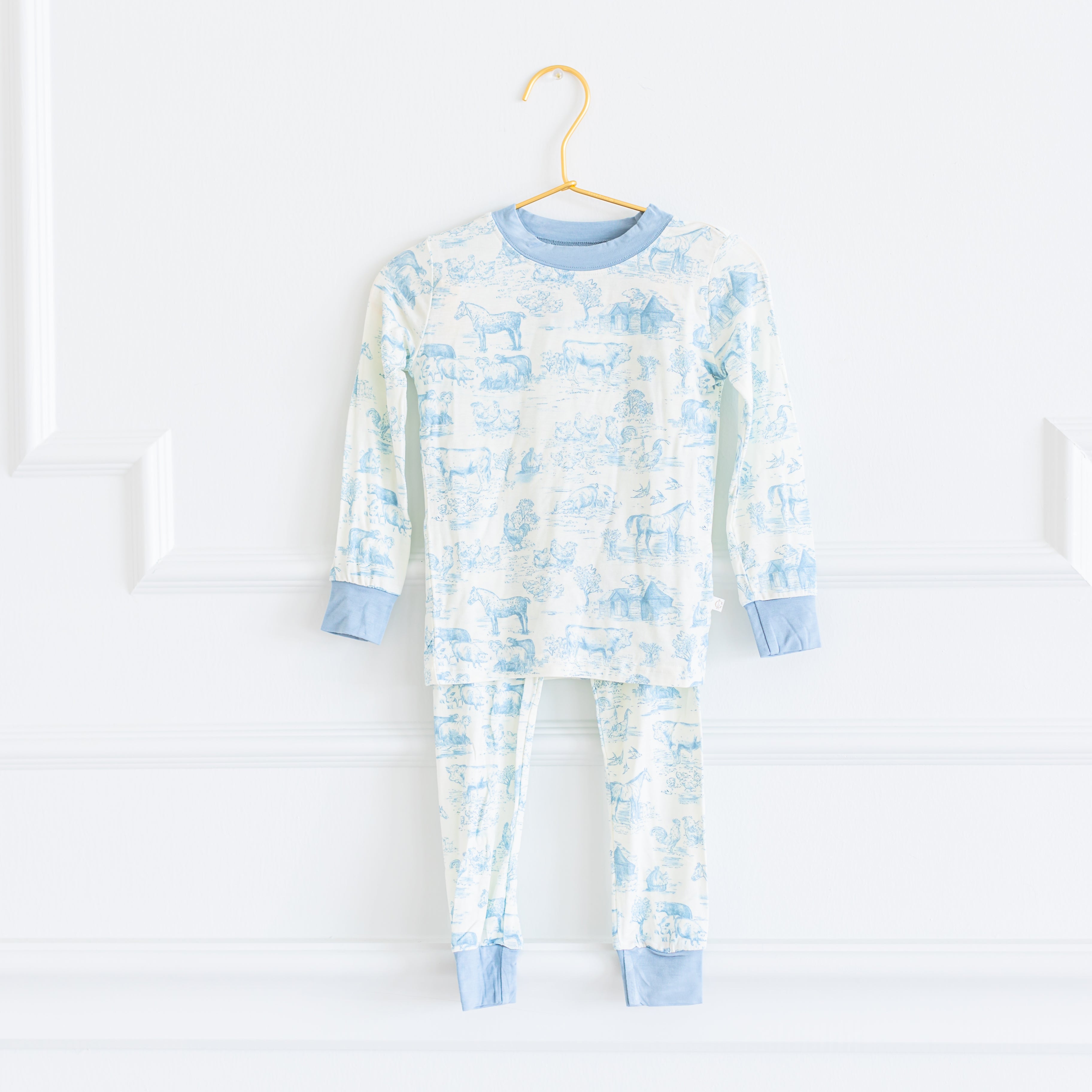 Dusty Blue Barnyard Toile Two-Piece Set – The Lullaby Collection